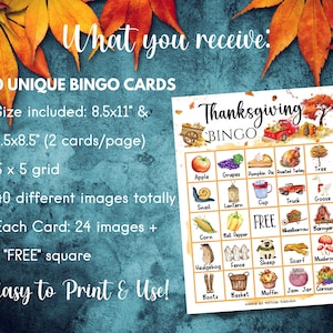 Printable Thanksgiving Bingo Game, 50 Unique Bingo Cards W/labels, Fall ...