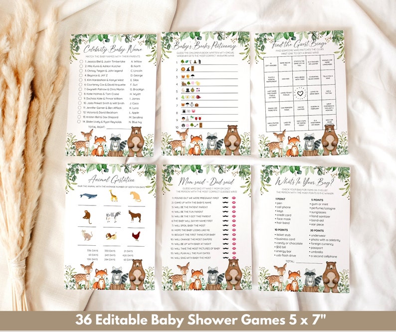 Woodland Baby Shower Bundle, Editable Woodland Animal Set, Baby Shower ...