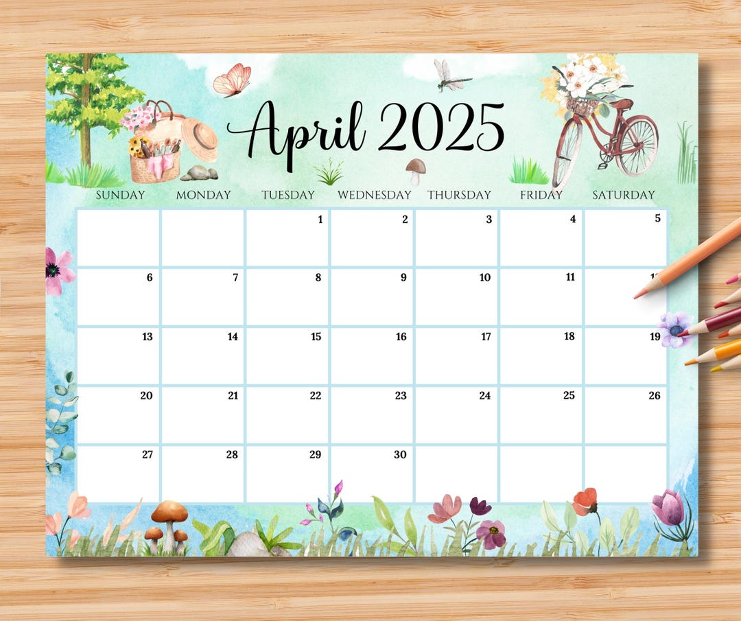 EDITABLE April 2025 Calendar, Beautiful Spring W/ Flower & Butterfly ...