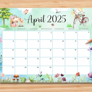 EDITABLE April 2025 Calendar, Beautiful Spring W/ Flower & Butterfly ...