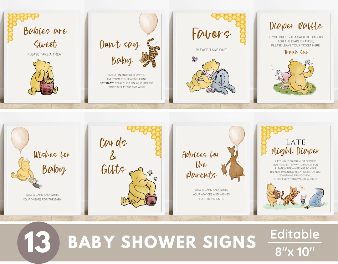 Classic Winnie the Pooh Baby Shower Decorations, Balloon Decor Sign ...