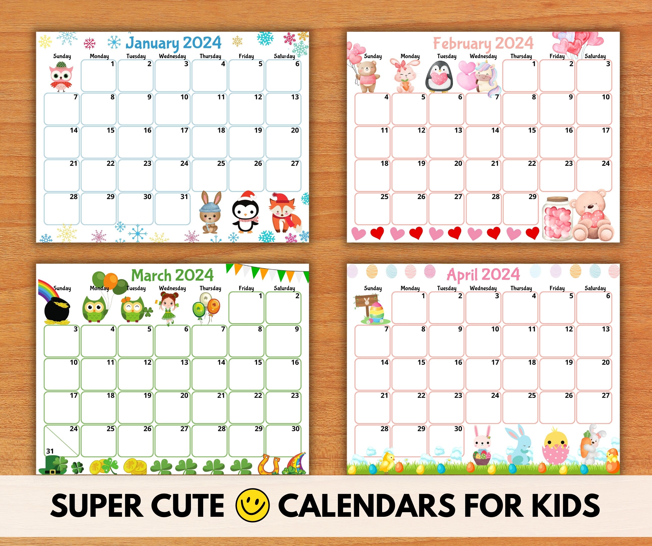 EDITABLE 2024 Calendars Cute Monthly Calendar for Kids - Etsy Australia