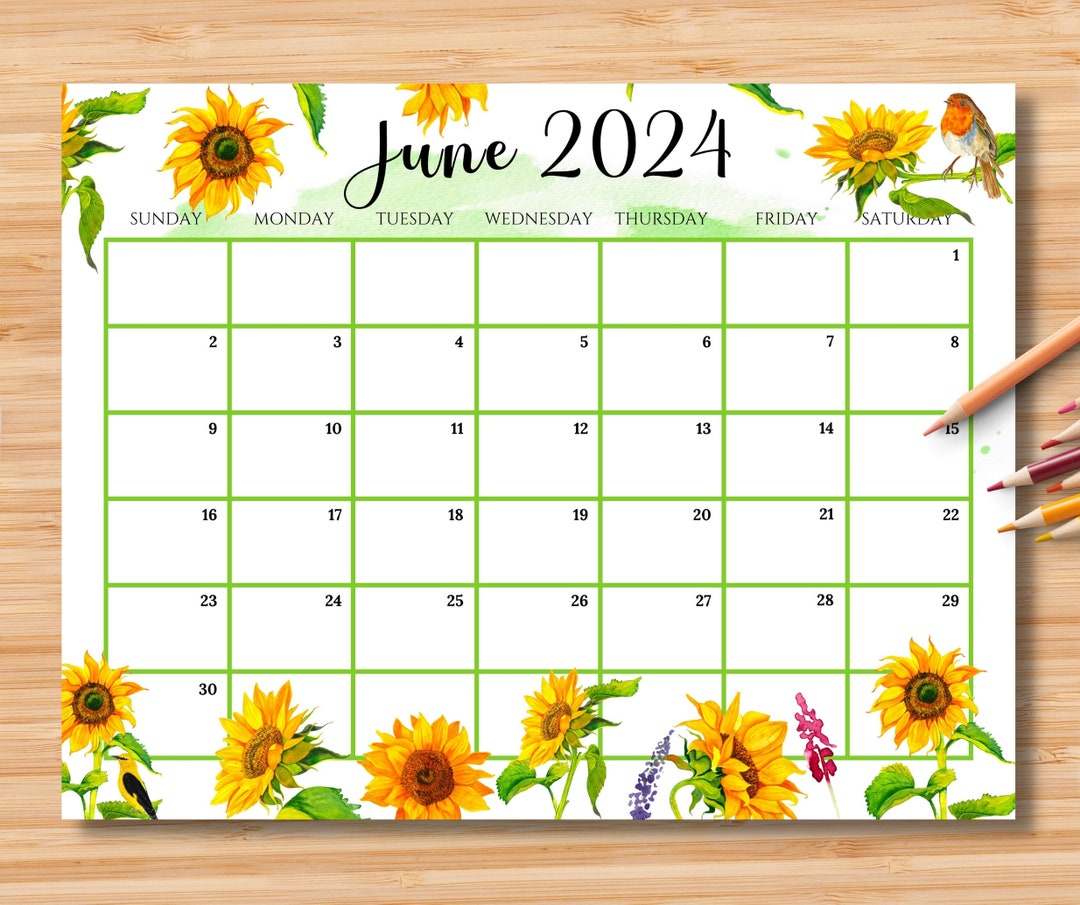 EDITABLE June 2024 Calendar, Gorgeous Summer With Beautiful Sunflowers ...