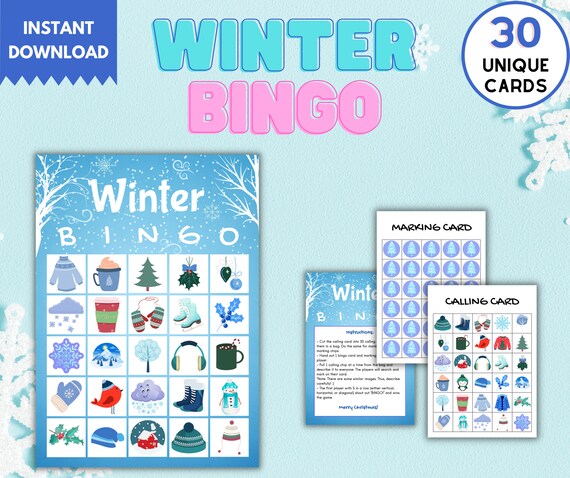Printable Winter Bingo 30 Unique Bingo Cards Winter | Etsy