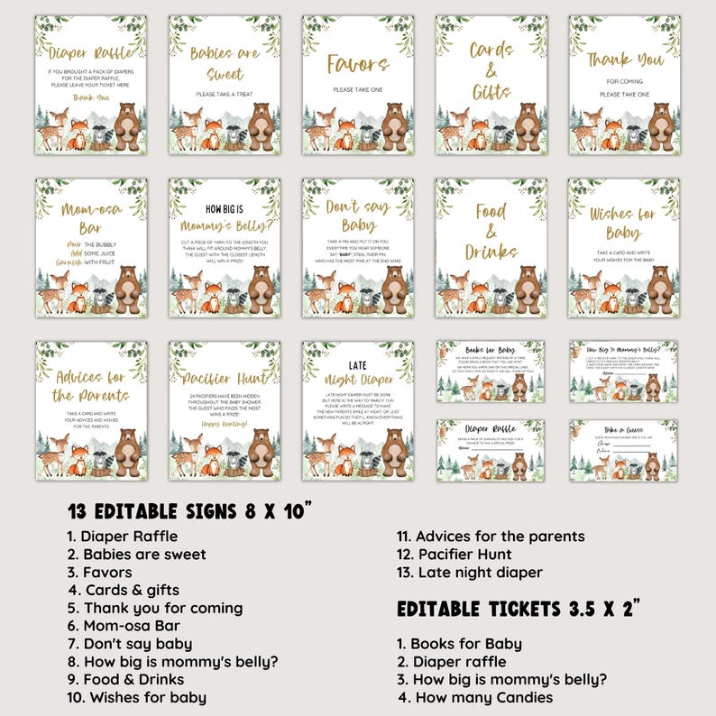 Woodland Baby Shower Game Bundle, Woodland Animal Baby Shower Game ...