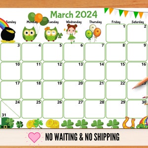 EDITABLE March 2024 Calendar, Happy St. Patrick's Day Planner ...