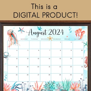 EDITABLE August 2024 Calendar, Beautiful Colorful Undersea With Sea ...