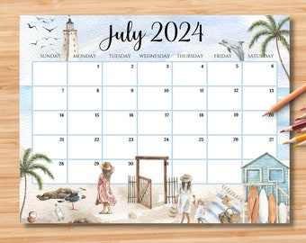 Buy Editable Fillable July 2024 Calendar for Joyful Summer, Relaxing ...