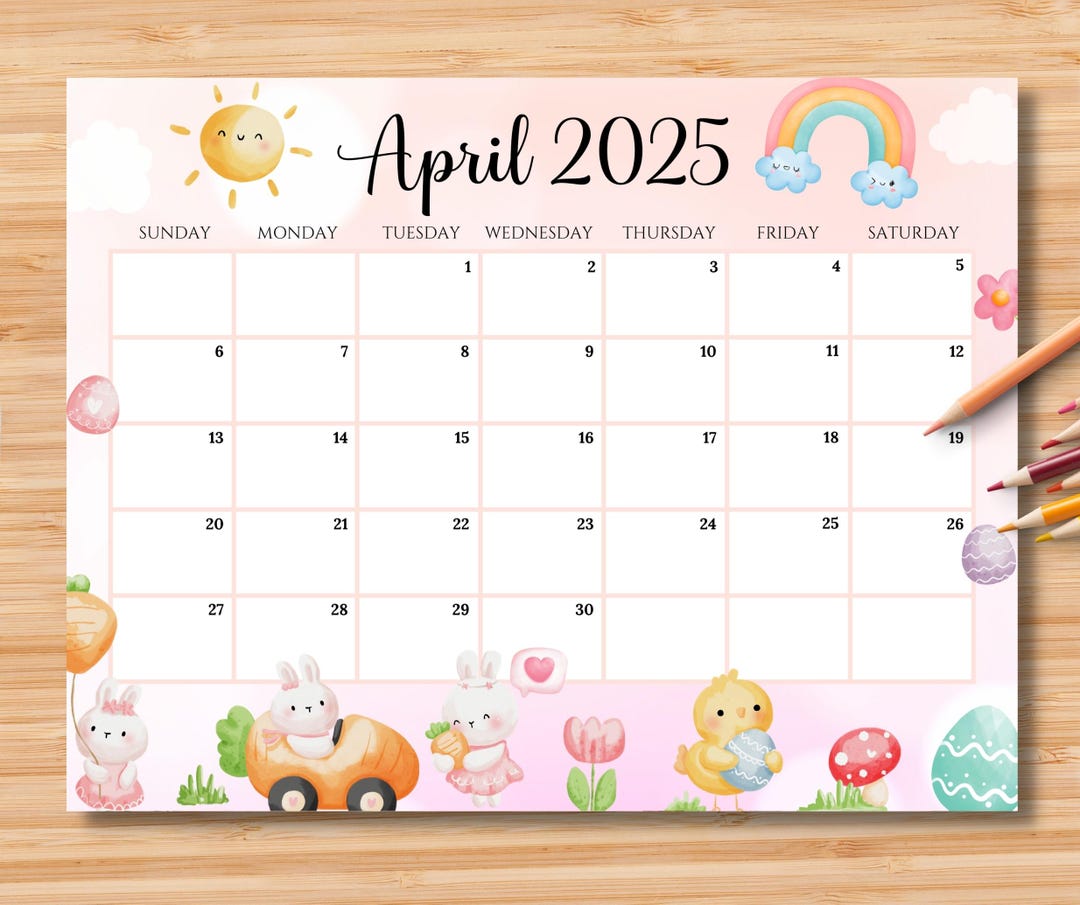 EDITABLE April 2025 Calendar, Easter Planner With Cute Bunnies and ...