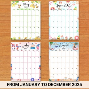 EDITABLE Vertical/portrait Monthly Calendar 2025 Bundle, Cute Printable ...