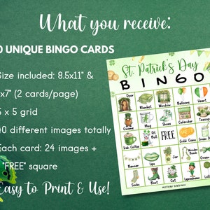 St Patrick's Day Bingo Game, 50 Unique Bingo Cards W/labels, St Patrick ...
