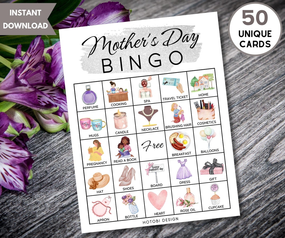 Printable Mother's Day Bingo, 50 Unique Bingo Cards W/labels, Mother's ...