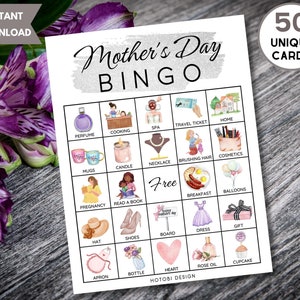 Printable Mother's Day Bingo, 50 Unique Bingo Cards W/labels, Mother's ...