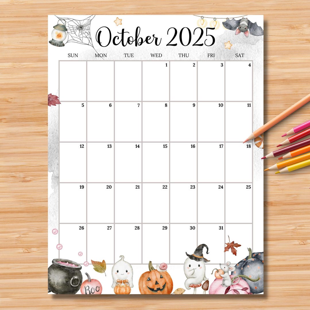 EDITABLE October 2025 Calendar (vertical/portrait), Spooky Halloween ...