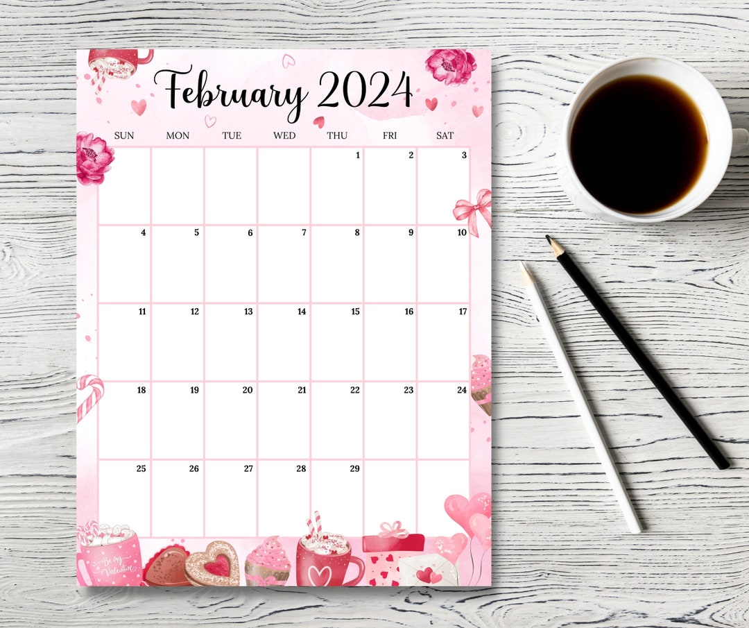 EDITABLE February 2024 Calendar vertical / Portrait, Cute Valentine ...