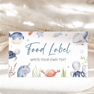 Under the Sea Baby Shower Place Card, Ocean Animals Baby Sprinkle Food ...