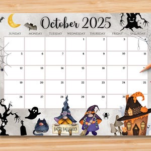 EDITABLE October 2025 Calendar, Happy Halloween With Cute Gnomes ...