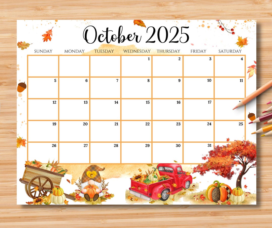 EDITABLE October 2025 Calendar, Beautiful Autumn W/ Cute Gnome Planner ...