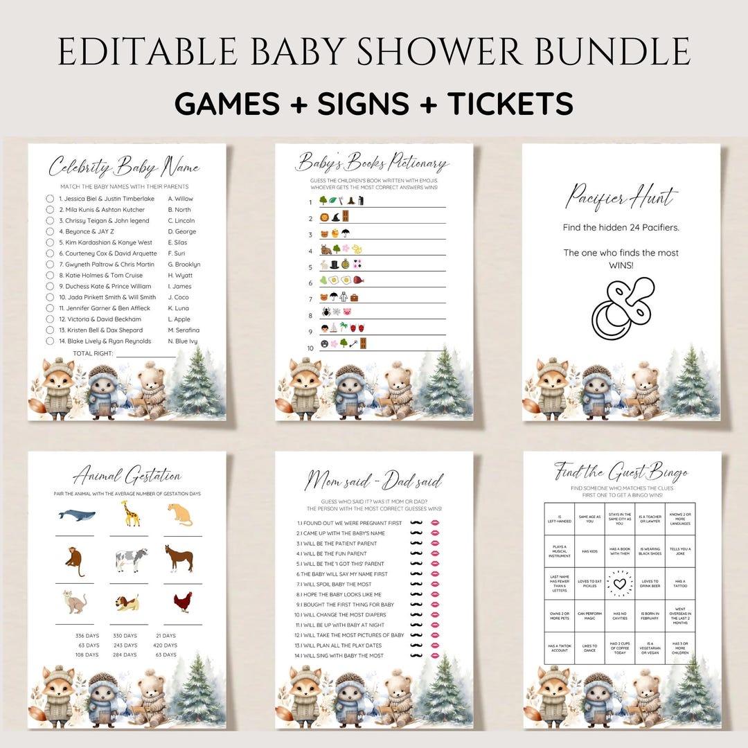 Winter Baby Shower Game Bundle, Winter Wonderland Baby Shower Game ...