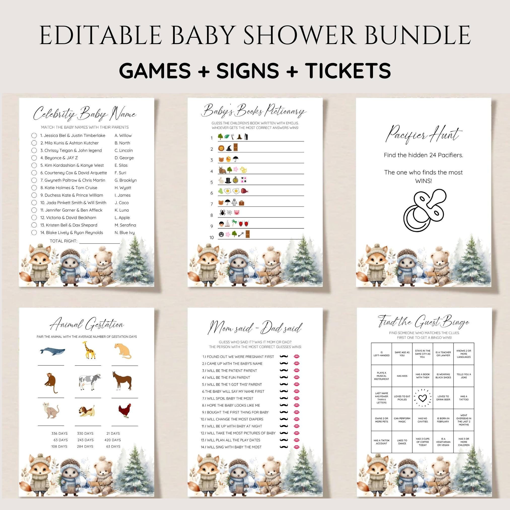 Winter Baby Shower Game Bundle, Winter Wonderland Baby Shower Game ...