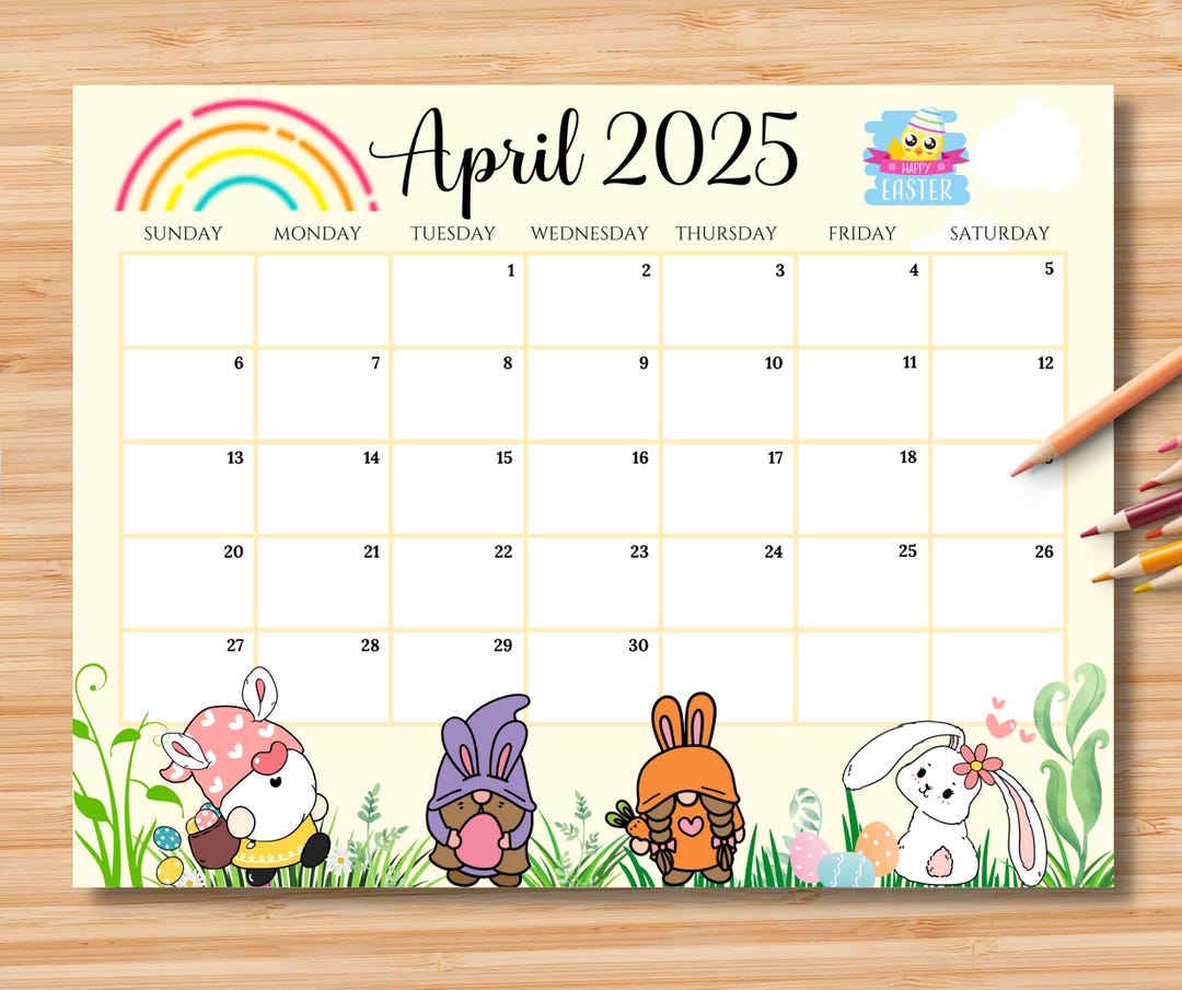 EDITABLE April 2025 Calendar, Easter Planner With Cute Gnomes and Bunny ...