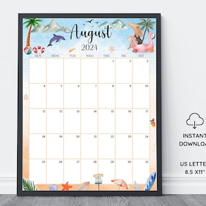 EDITABLE August 2024 Calendar vertical/portrait, Relaxing Summer at the ...
