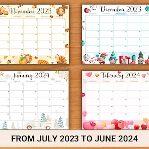 EDITABLE School Calendar 2023-2024 From July to June - Etsy