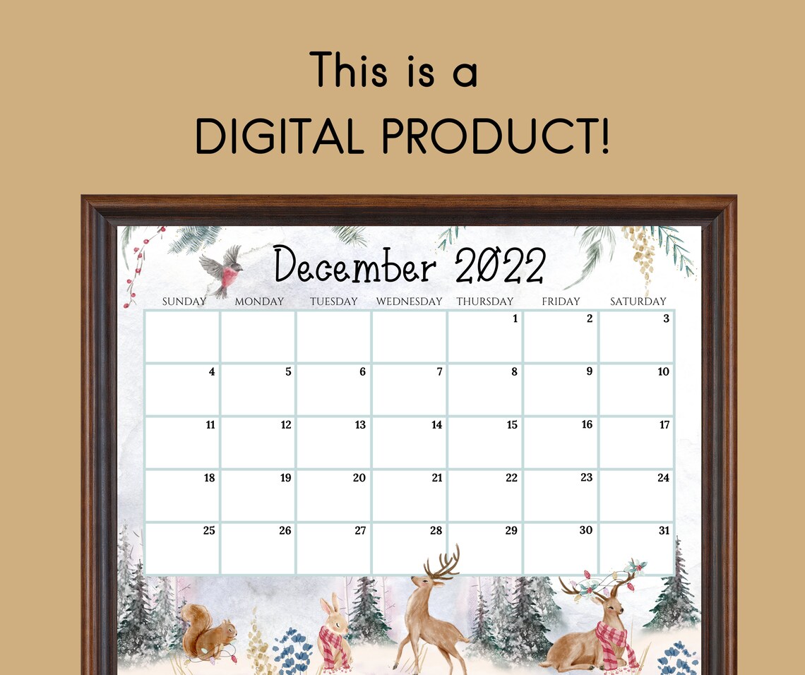 Editable December 2022 Calendar Beautiful Winter Christmas In Etsy