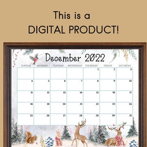 EDITABLE December 2022 Calendar Beautiful Winter Christmas in - Etsy