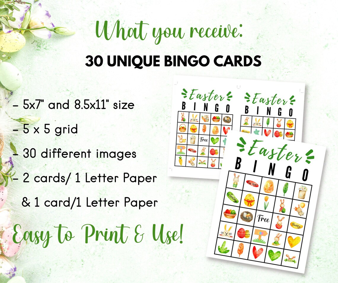 Printable Easter Bingo 30 Unique Easter Bingo Cards Easter | Etsy