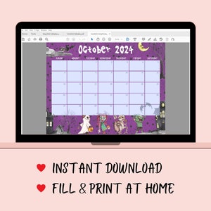 EDITABLE October 2024 Calendar, Spooky Halloween Night Party, Printable ...