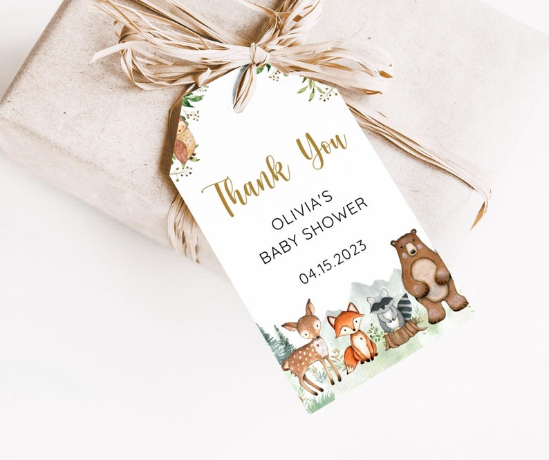 EDITABLE Woodland Baby Shower Favor Tag, Gender Neutral, Woodland ...