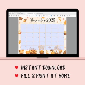 EDITABLE November 2025 Calendar, Happy Thanksgiving With Cute Gnomes ...