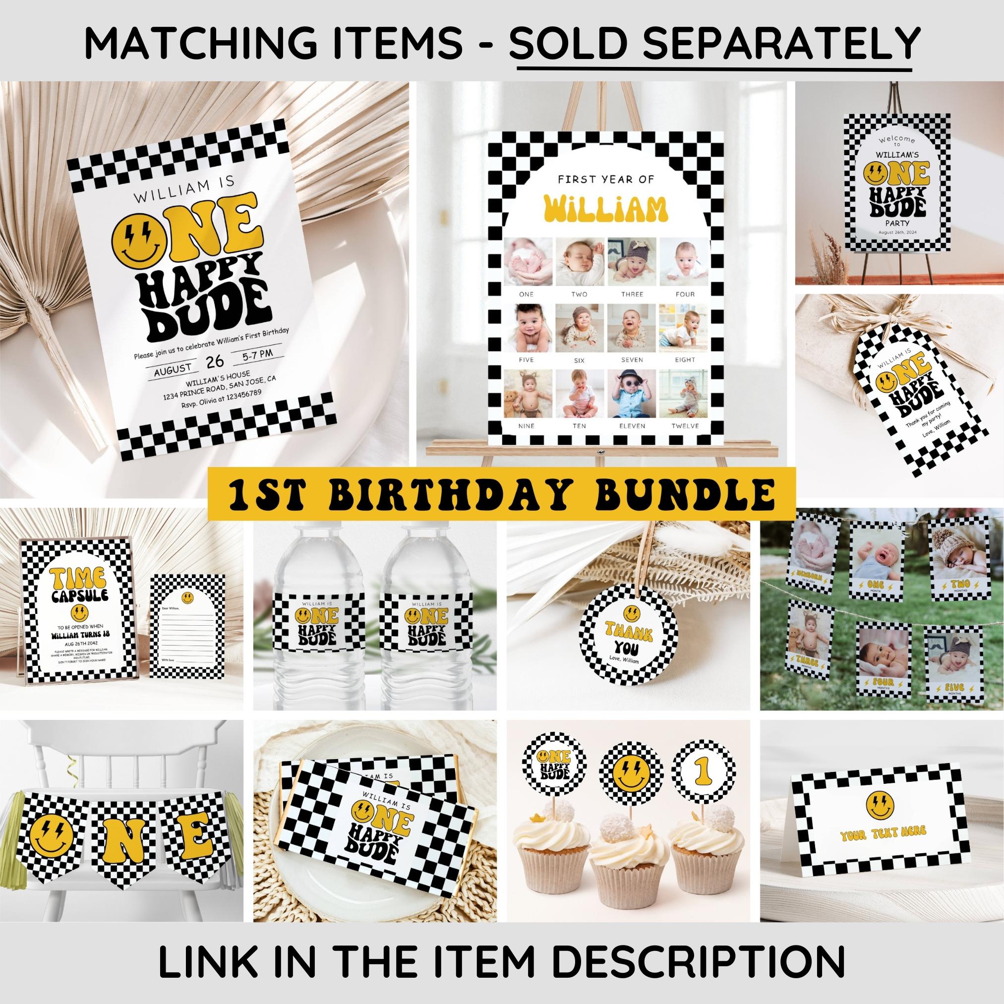 Editable One Happy Dude Monthly Milestone Photo Cards, One Happy Dude ...