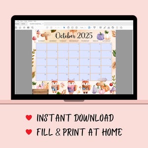EDITABLE October 2025 Calendar, Beautiful Autumn With Cute Foxes ...