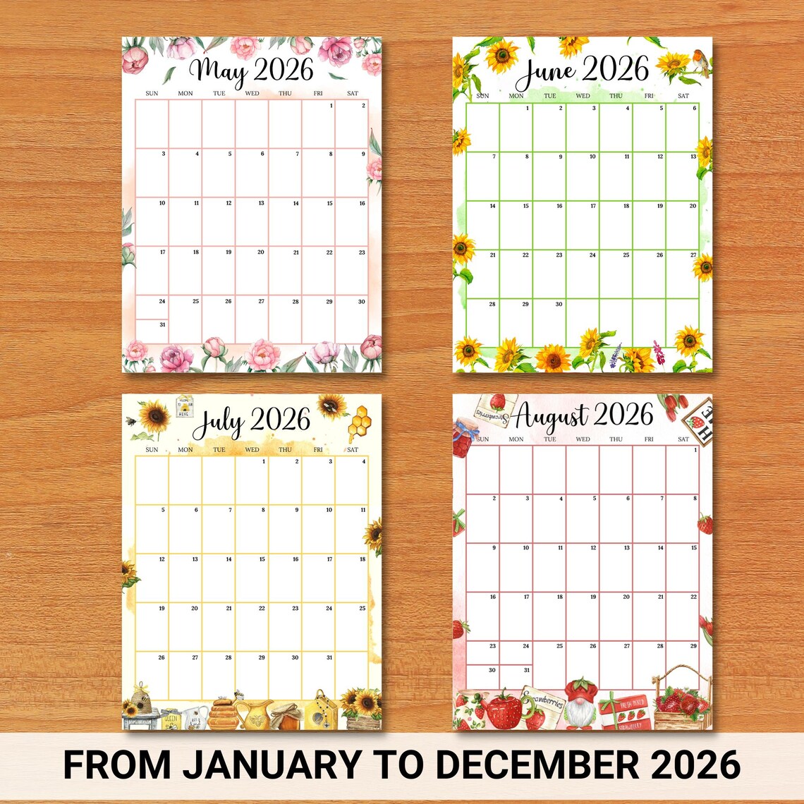 2026 Editable Vertical Calendar PDF, Portrait Monthly Planner ...