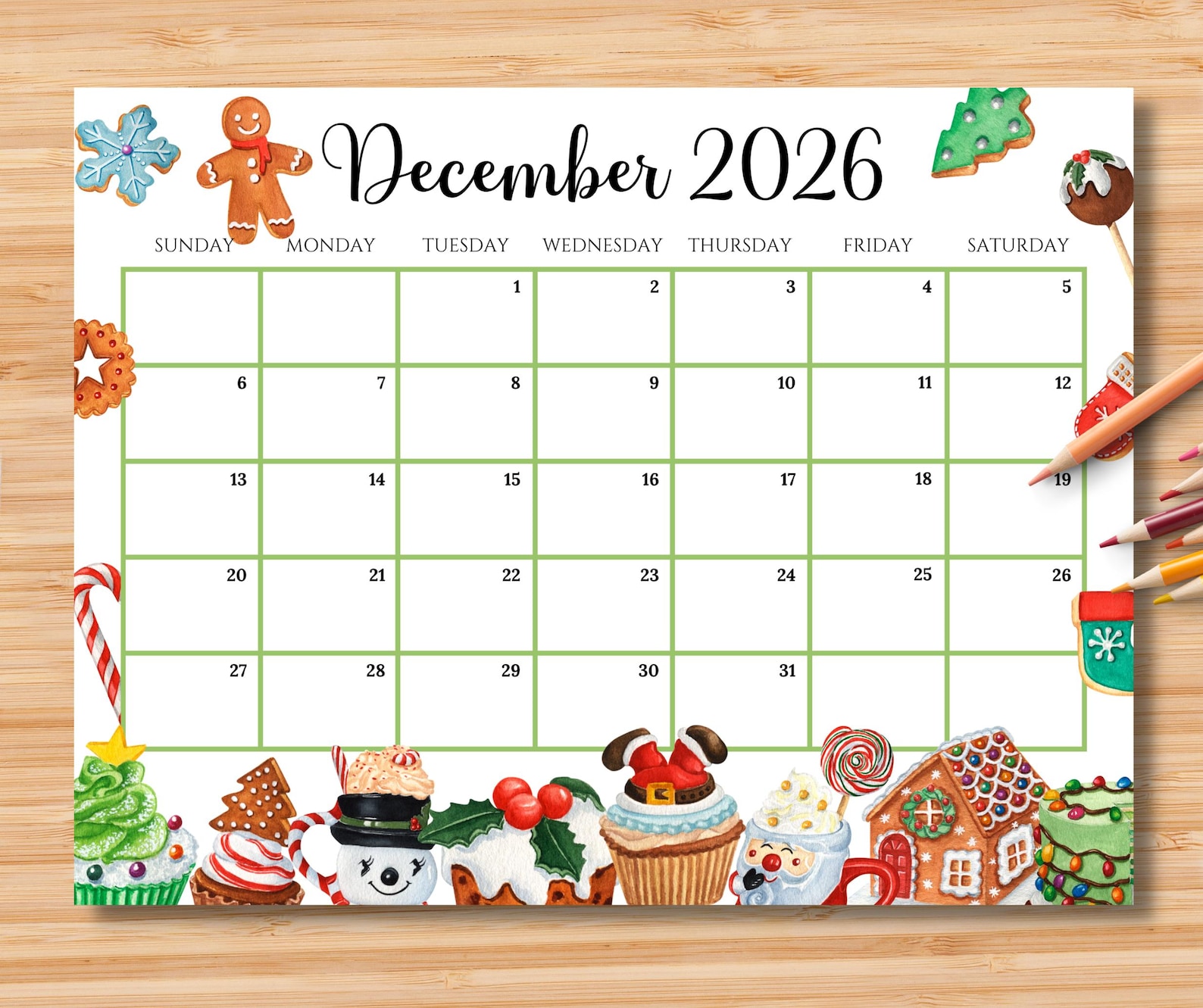 EDITABLE December 2026 Calendar | Monthly Planner for Kids, School ...