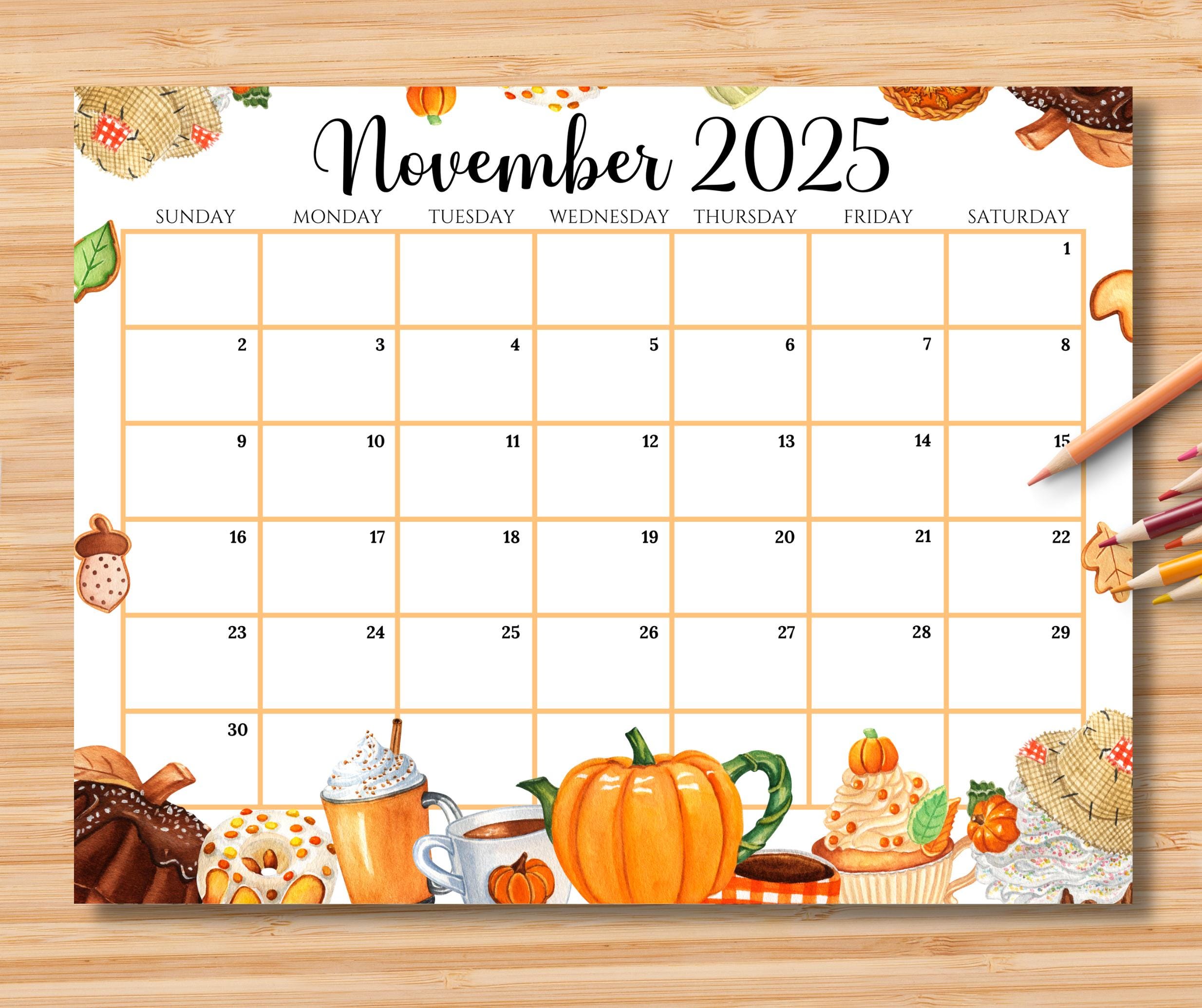 Afdrukbare Thanksgiving Kalender Set Aquarel Decoratieve Thanksgiving
