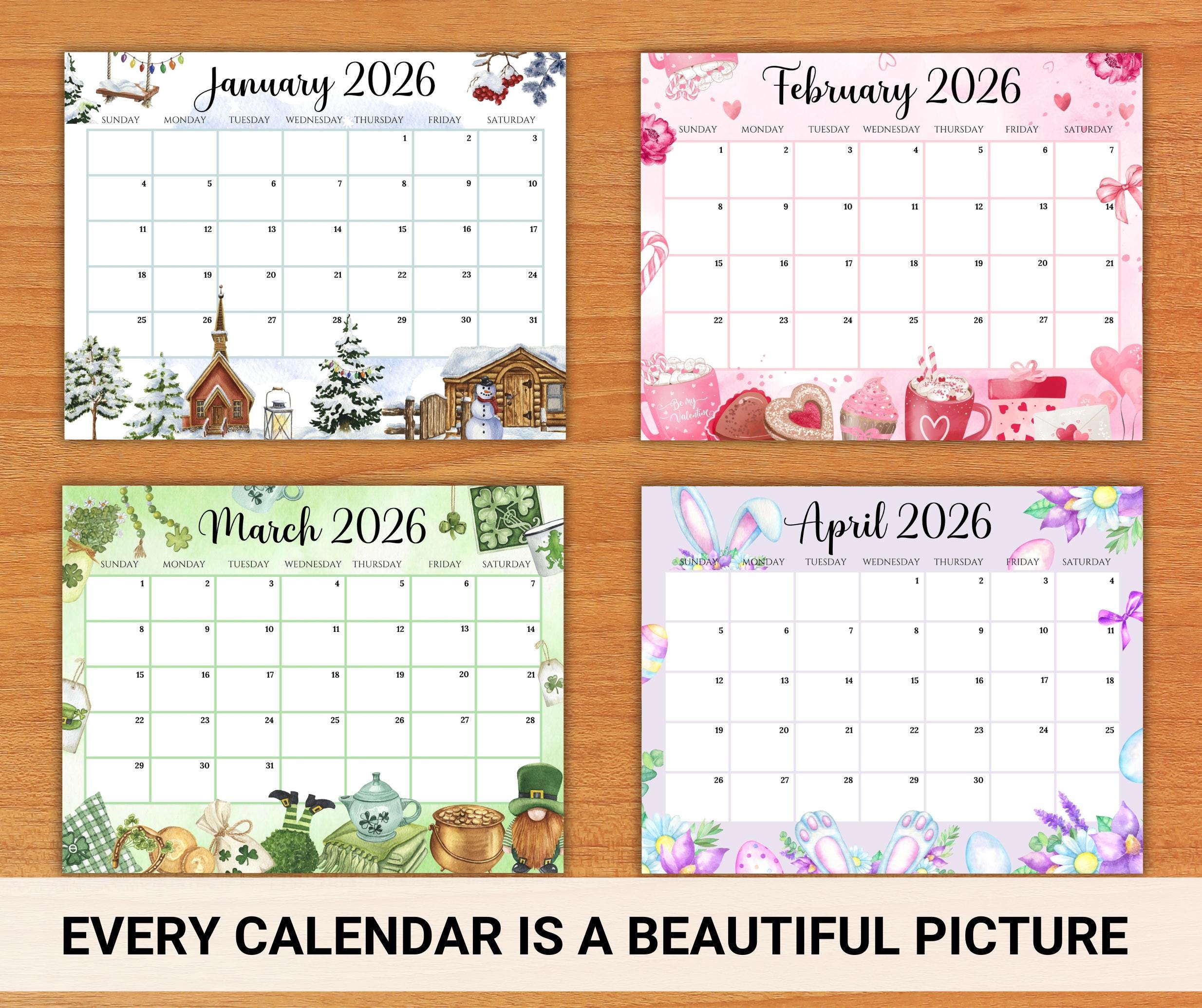 EDITABLE 2026 Monthly Calendar Bundle | Cute Printable Planner for Work ...