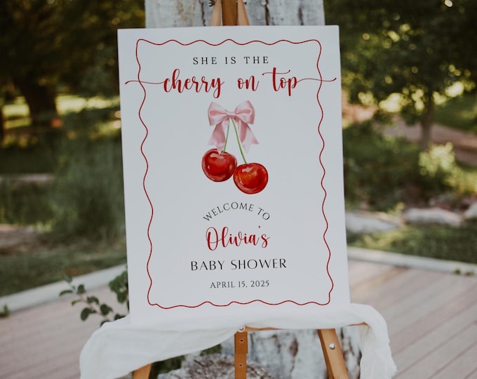 Cherry Baby Shower Welcome Sign Template, Editable Cherry on Top ...