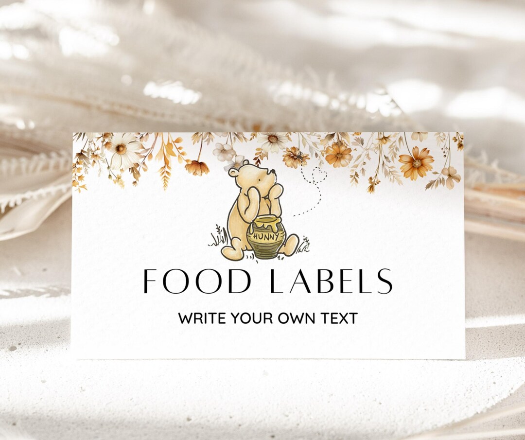 Classic Winnie the Pooh Baby Shower Place Card, Pooh Bear Food Tag ...