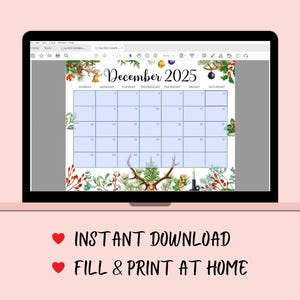 EDITABLE December 2025 Calendar, Gorgeous Christmas W/ Colorful ...