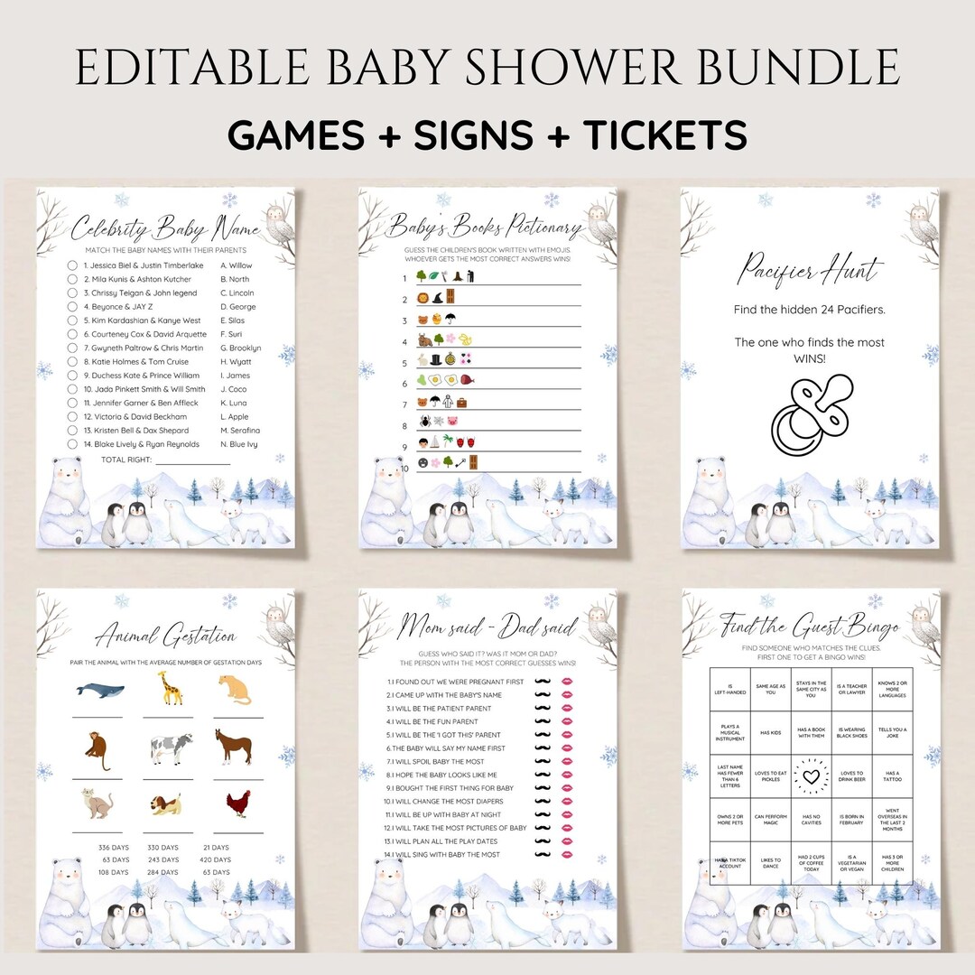 Winter Baby Shower Game Bundle, Winter Wonderland Baby Shower Game ...