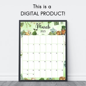 EDITABLE March 2025 Calendar (vertical / Portrait), St. Patrick's Day ...