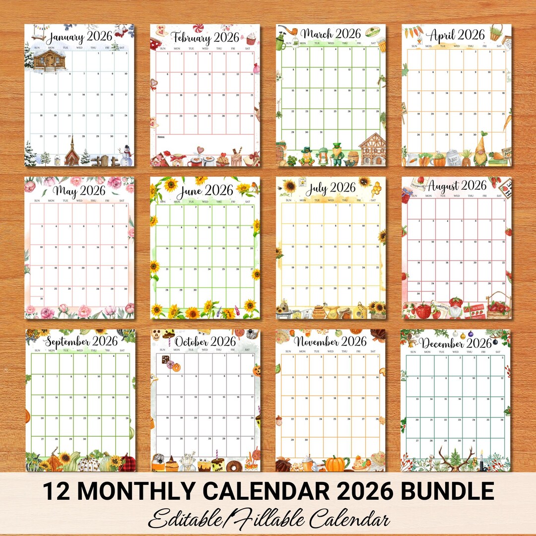 2026 Editable Vertical Calendar PDF, Portrait Monthly Planner ...