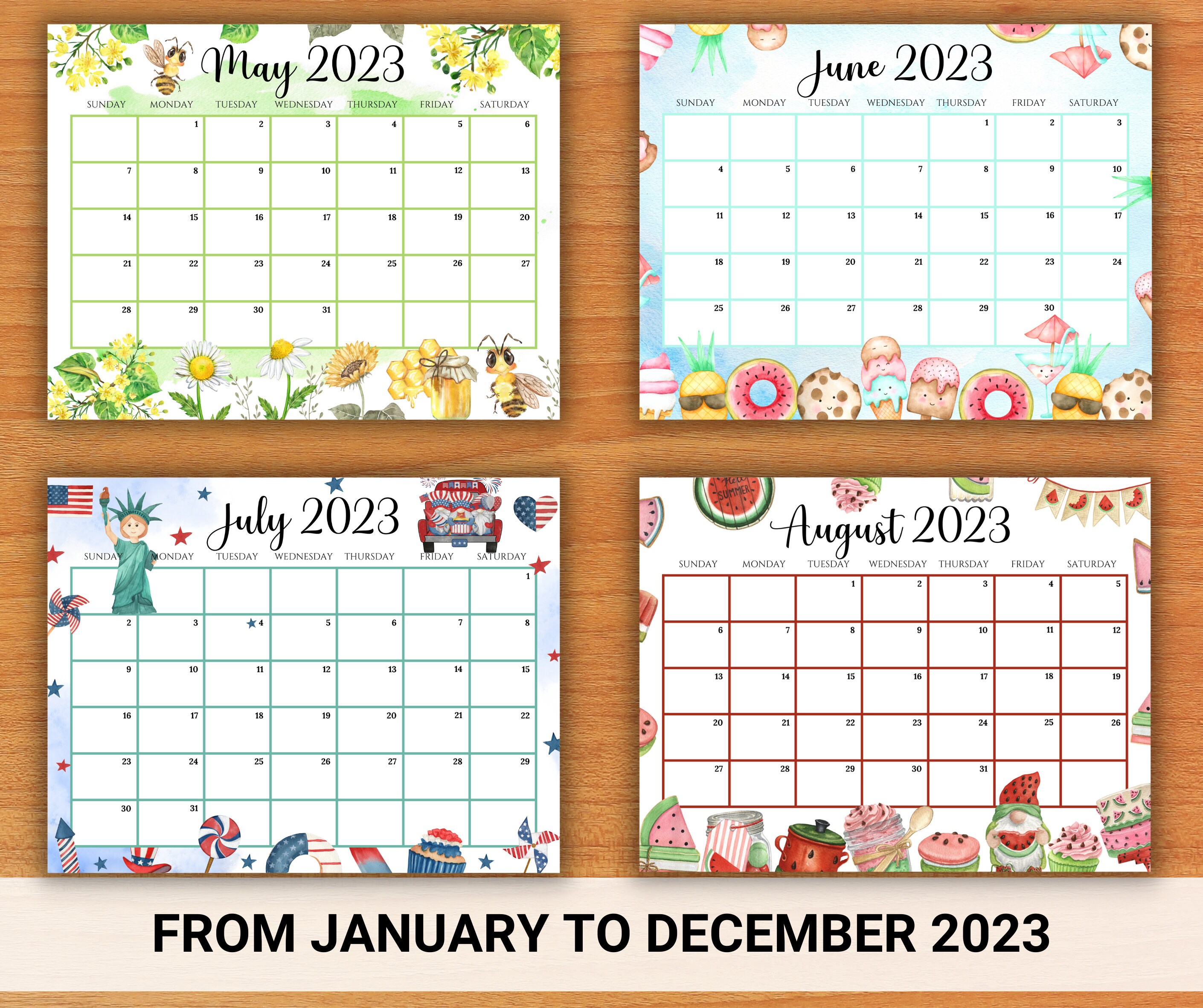 EDITABLE Monthly Calendar 2023 Bundle Cute Printable Fillable - Etsy ...