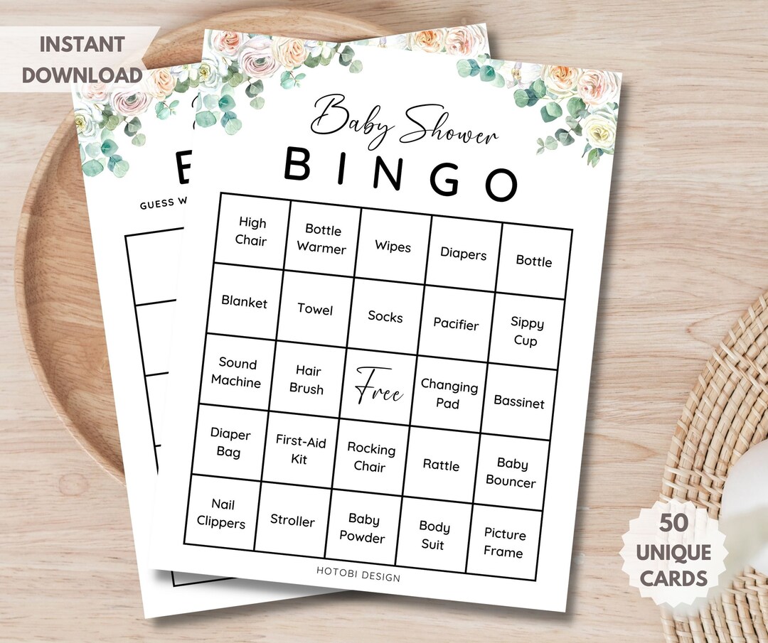 50 Prefilled Baby Shower Bingo Cards, Baby Bingo Game, Bonus Blank Card ...