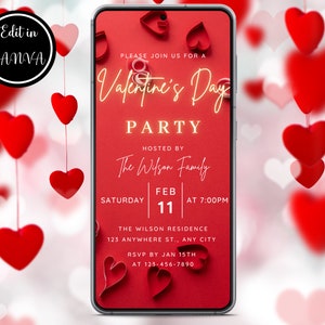 Editable Digital Valentine Invitation, Electronic Valentine Party ...