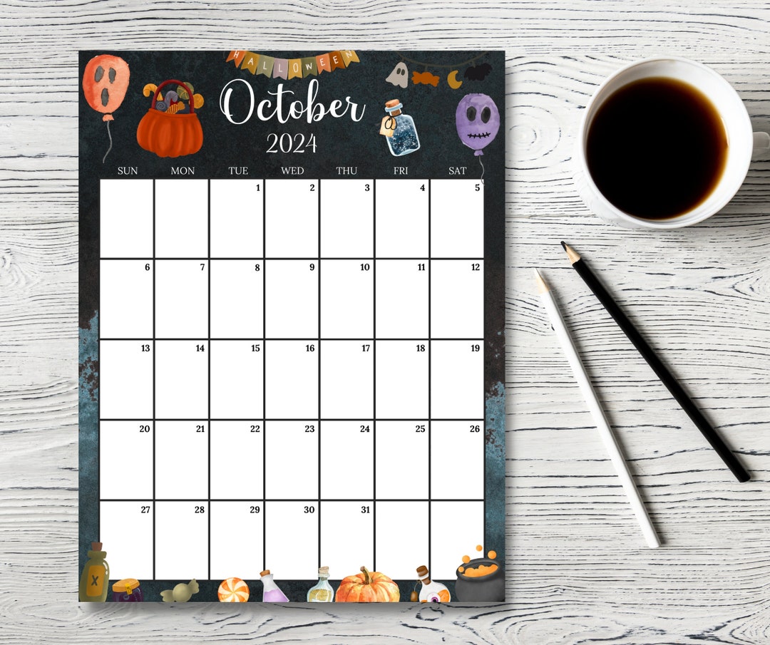 Buy EDITABLE October 2024 Calendar vertical/portrait, Spooky Halloween ...