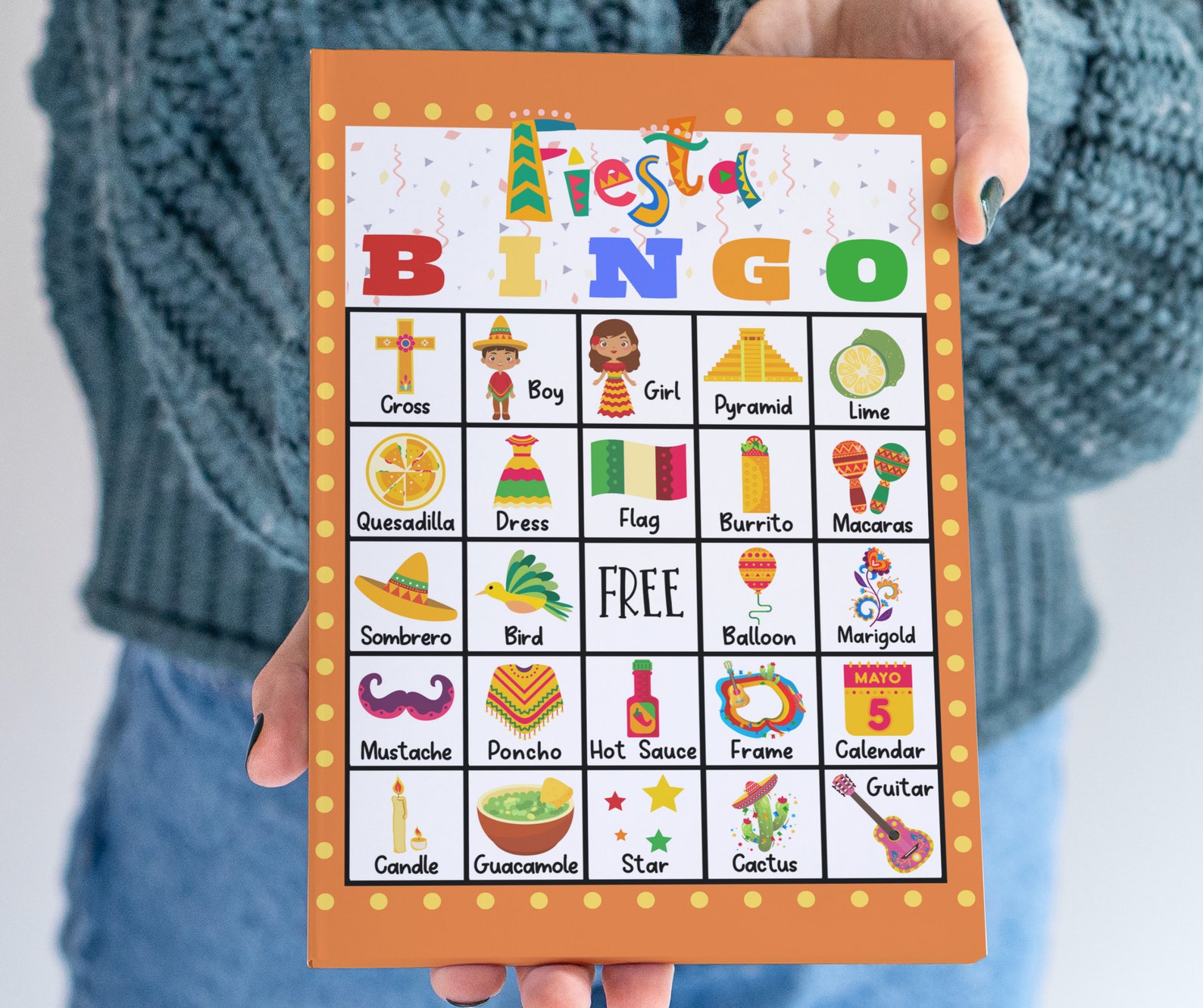 Printable Fiesta Bingo Game, 50 Unique Bingo Cards W/labels, Cinco De ...